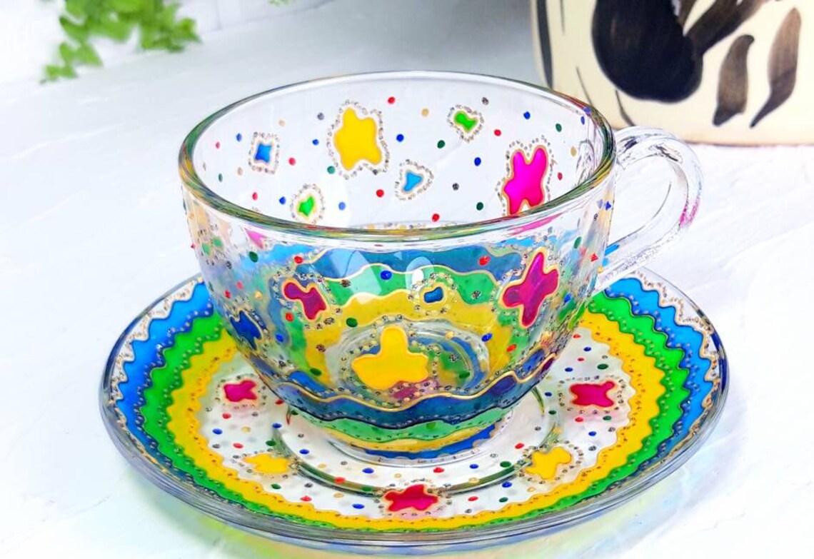 Rainbow Tea Cup and Saucer Set Hand Painted Gifts - Etsy