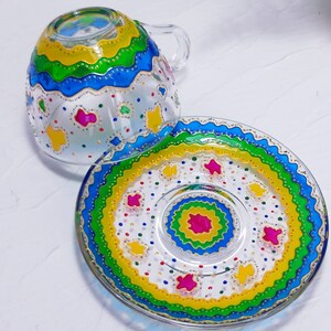 Rainbow Tea Cup and Saucer Set Hand Painted Gifts, Personalized Multi ...