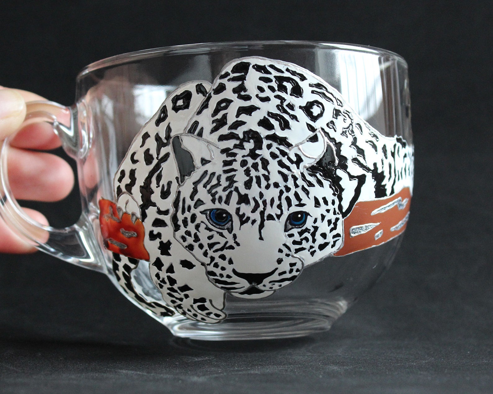 Snow Leopard Mug Personalized big coffee mug hand painted | Etsy