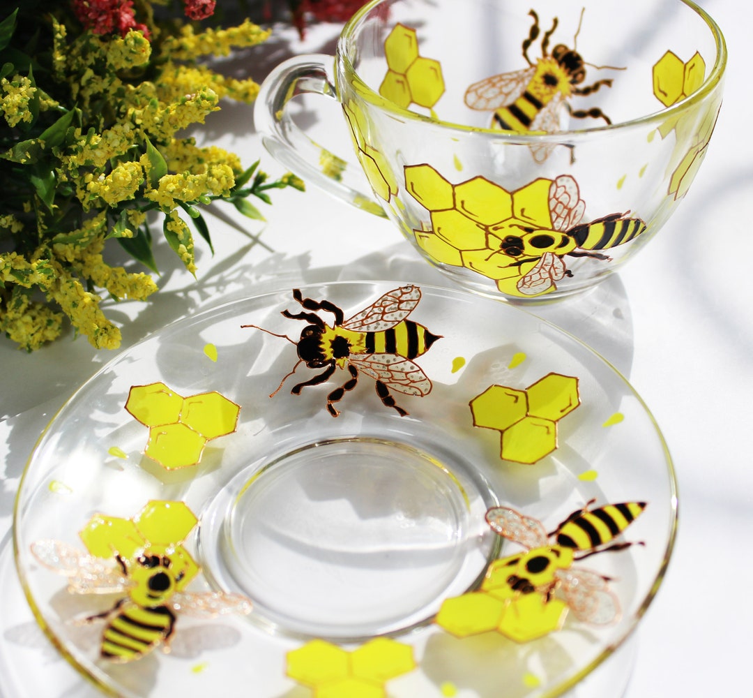 Bee Tea Cup and Saucer Set Personalized Birthday Gift, Tea Set Hand ...