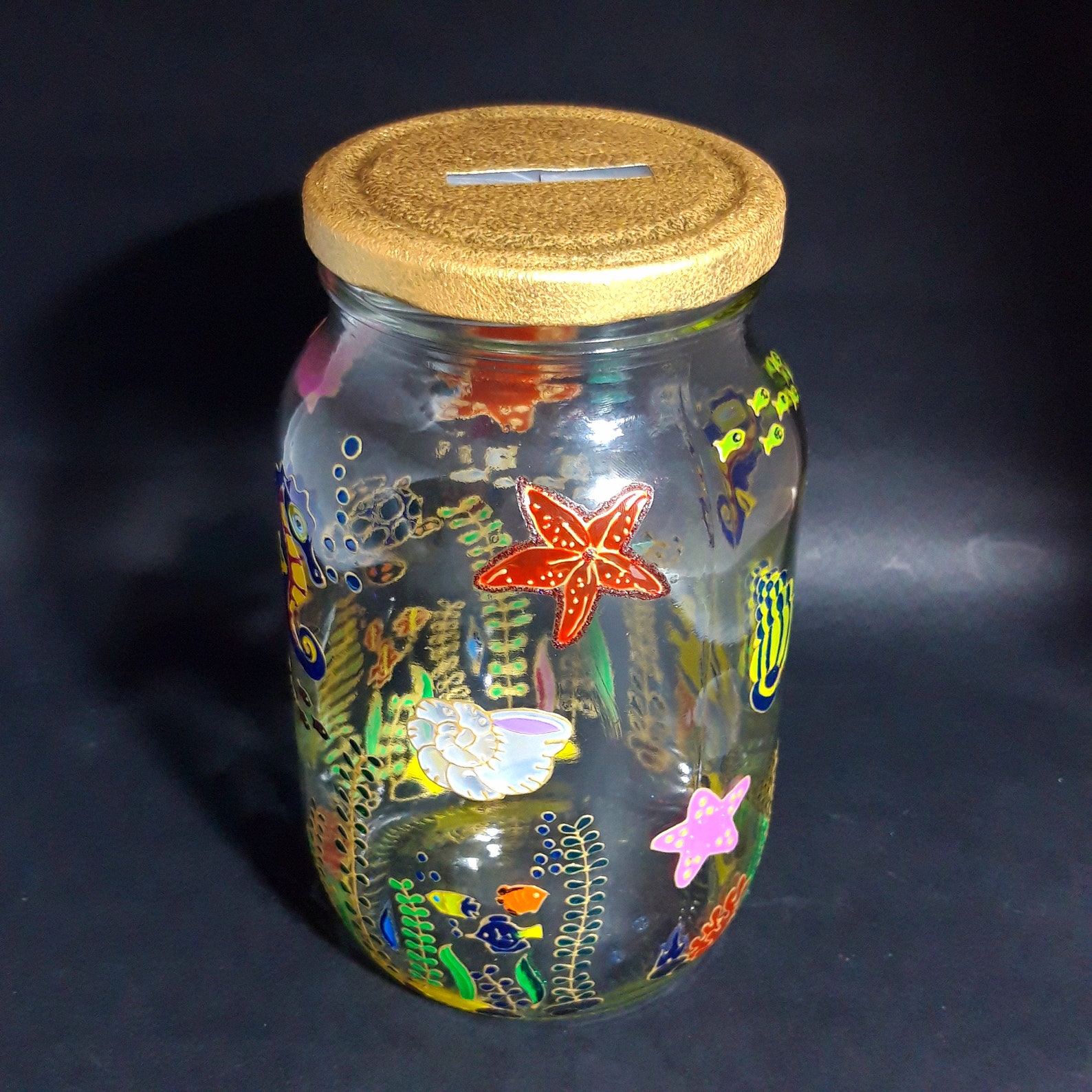 Sea Coin Bank Personalized. Hand Painted Sea Bottom Coin Bank. | Etsy