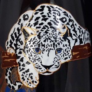 Leopard Hand Painted Big Mug, Handmade Rainbow Glass Large Cups, Animal ...