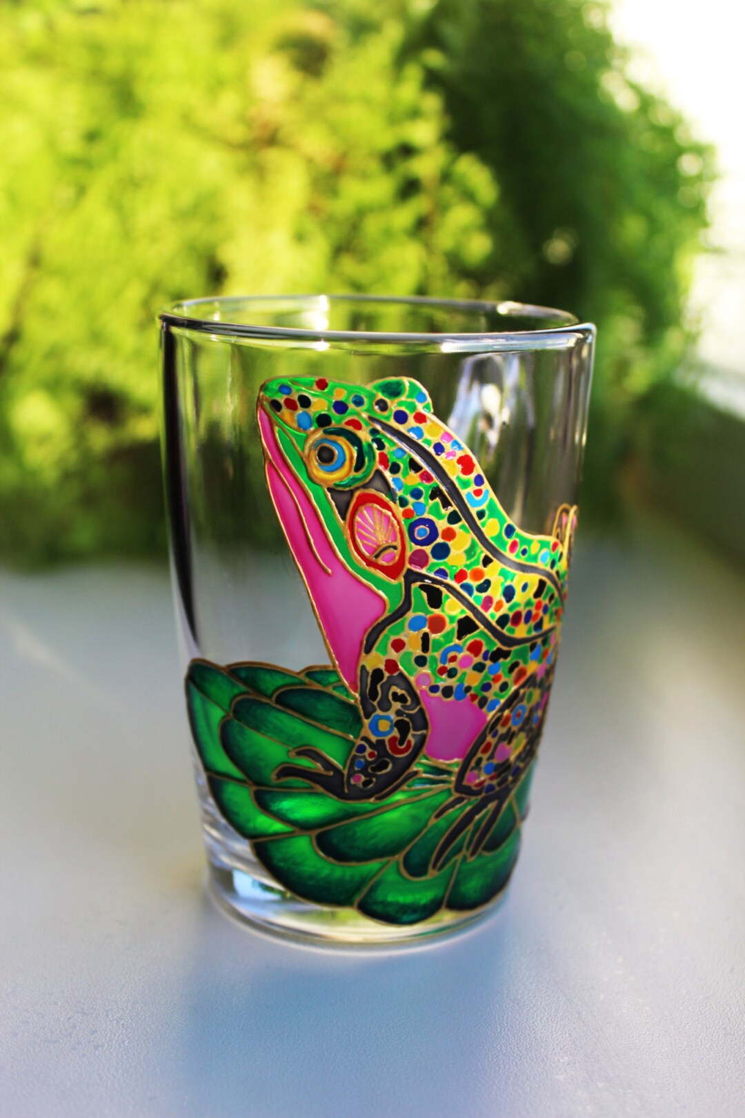 Frog Coffee Mug Personalized Hand Painted Pink Frog Glass Mug Gift for ...
