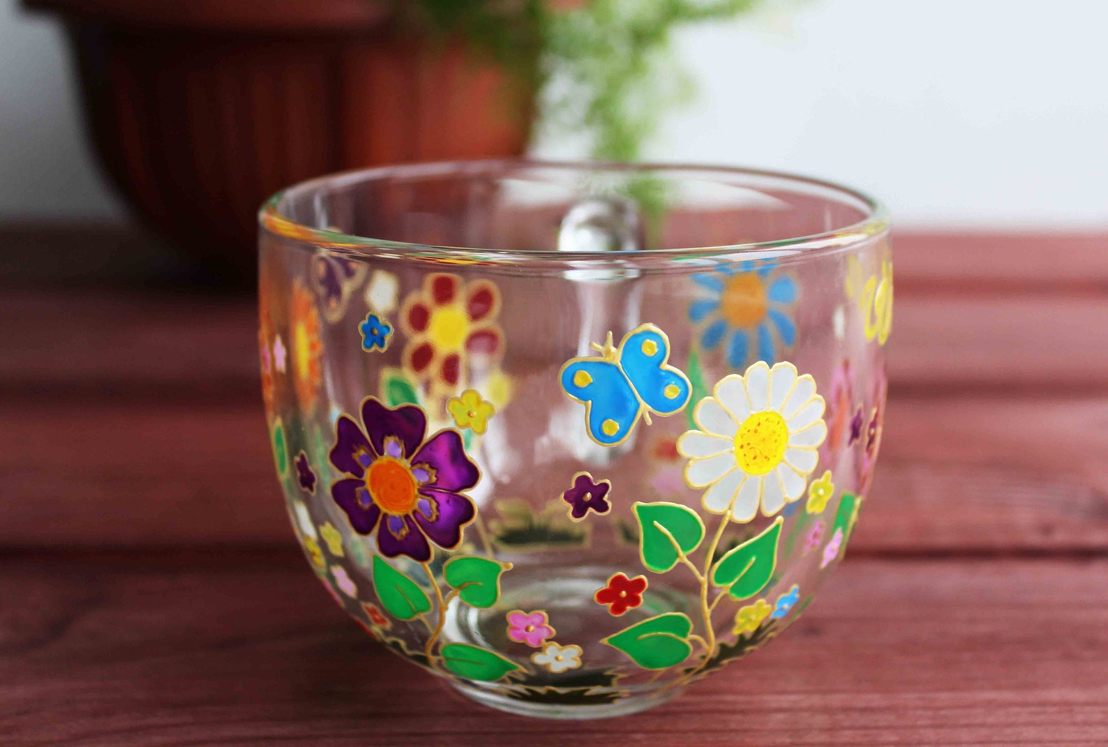 Spring Flowers Big Mugs Personalized Glass, Handpainted Gifts for ...