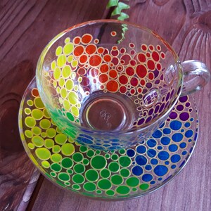 Rainbow Tea Cup Hand Painted Bubbles Cup and Saucer Set, Personalized ...