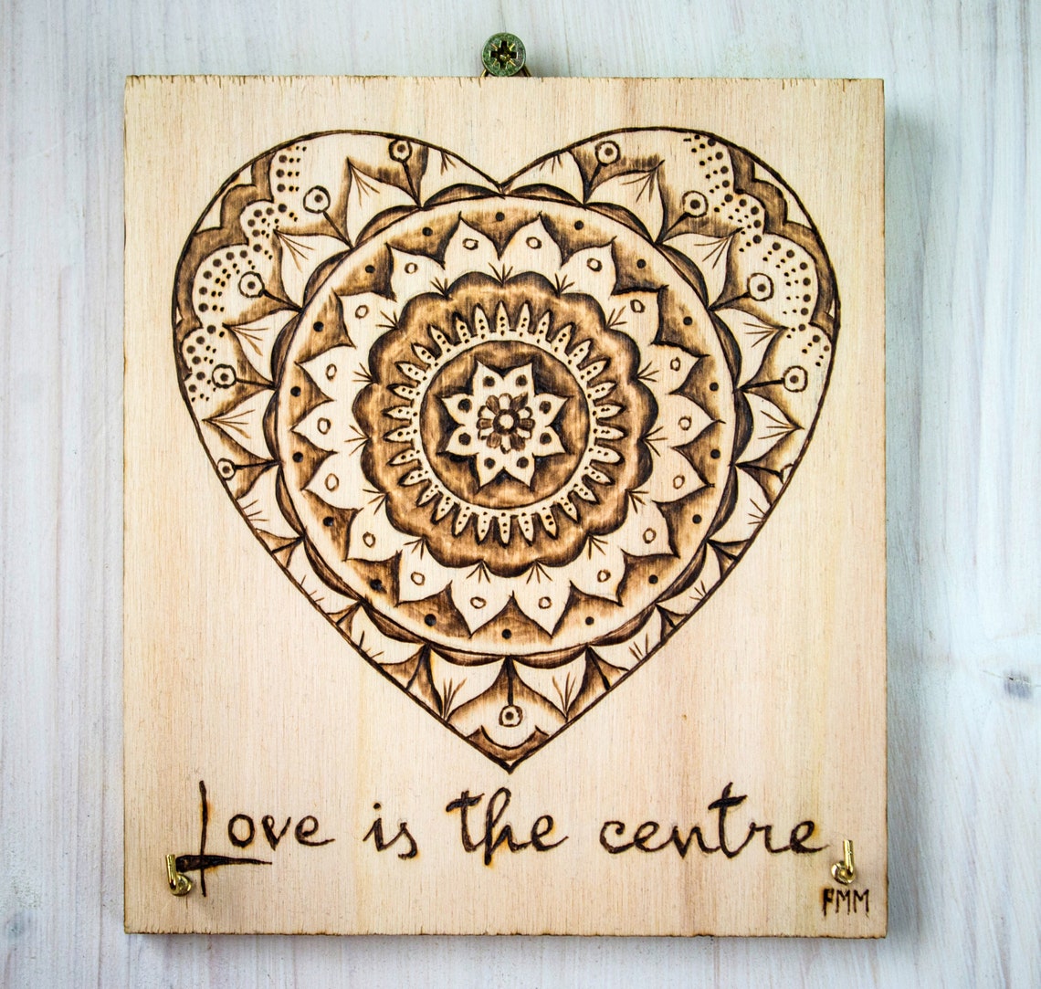 013 MANDALA HEART Love is the Center Handmade Pyrography - Etsy Hong Kong