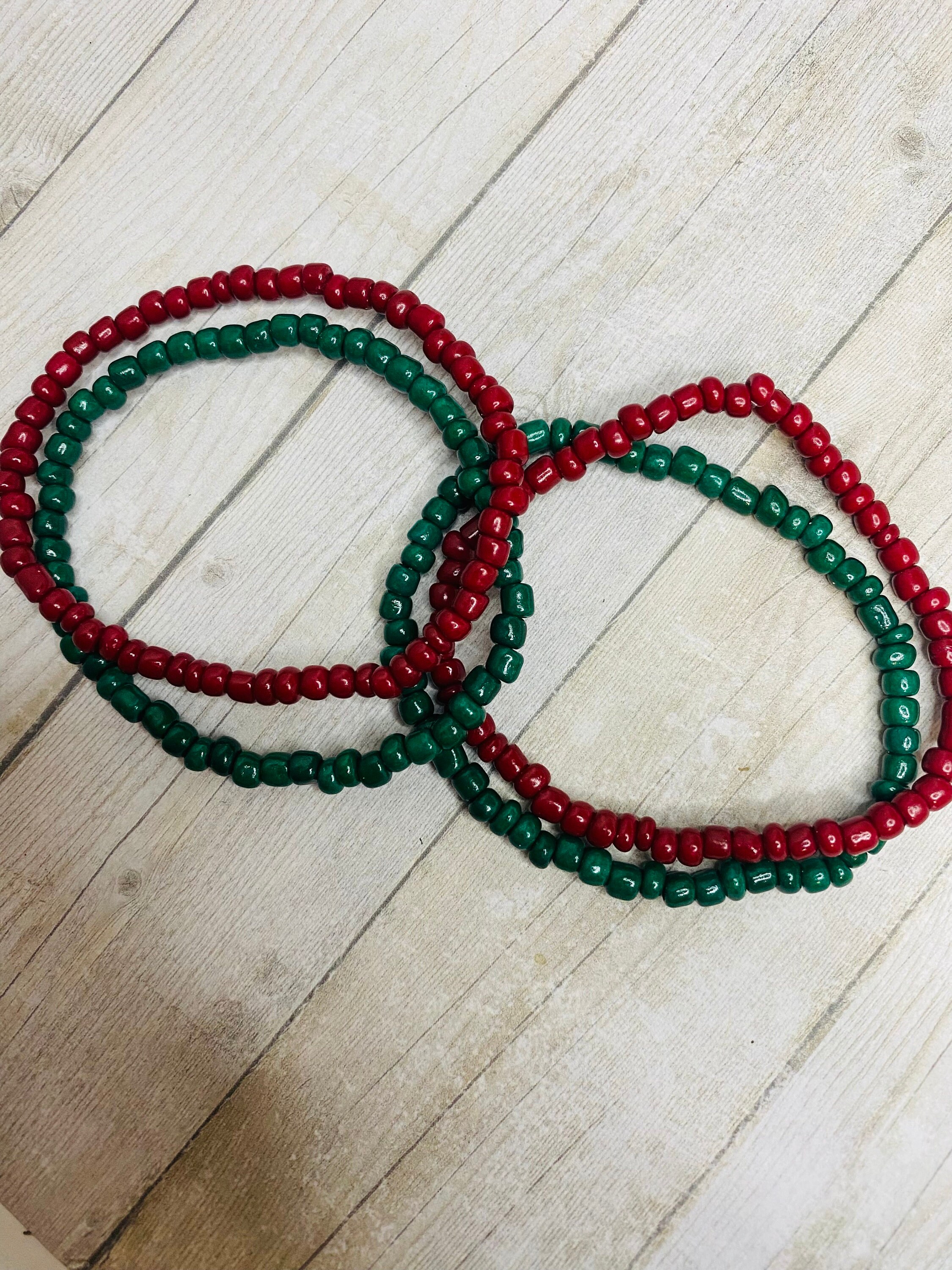 Hunter Green and Dark Red Stacked Seed Bead Bracelets Sets Stacked ...