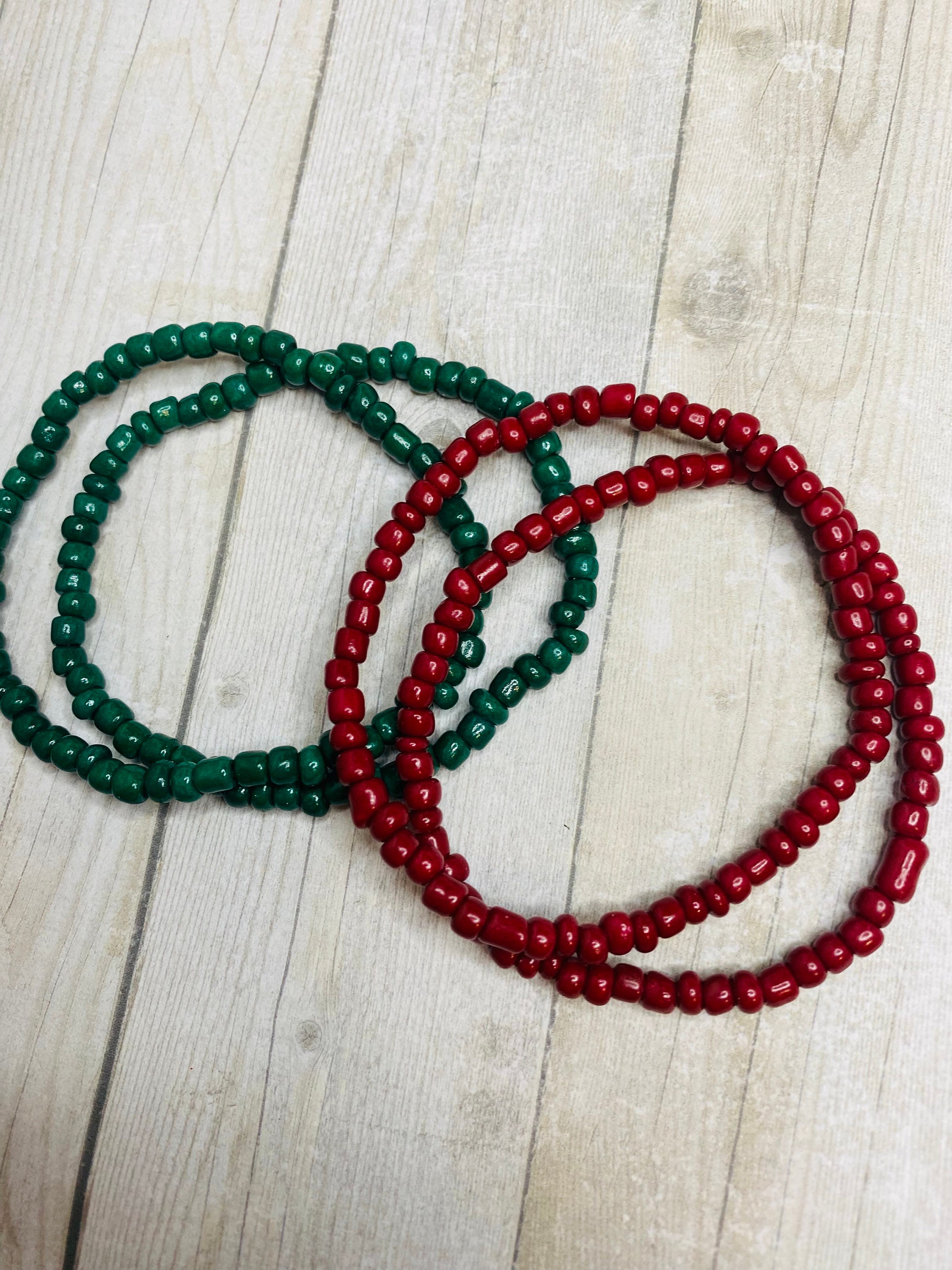 Hunter Green and Dark Red Stacked Seed Bead Bracelets Sets Stacked ...