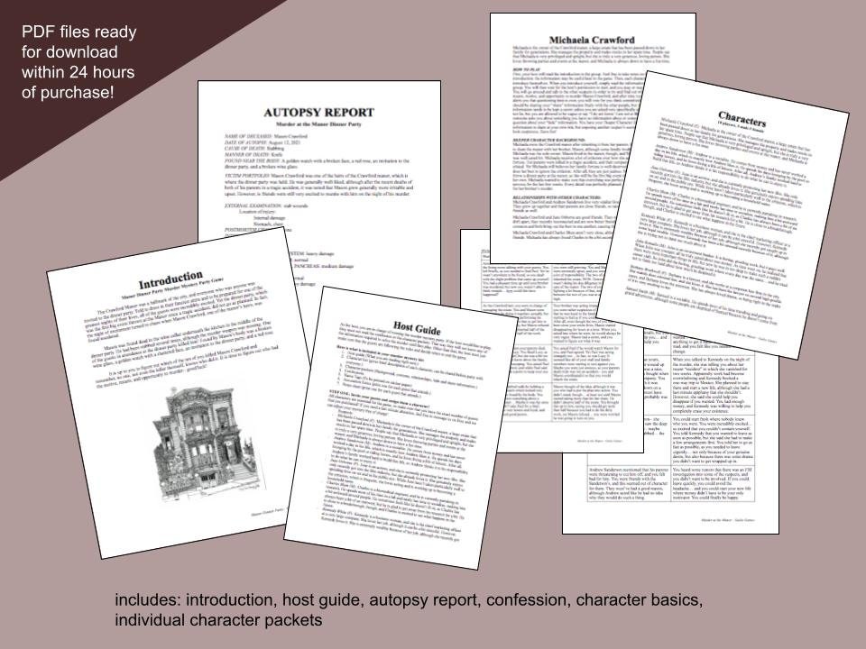 Murder at the Manor Dinner Party Murder Mystery Party Game - Etsy