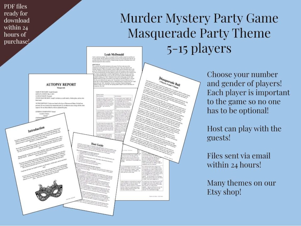 Murder at the Masquerade Murder Mystery Party Game Digital - Etsy