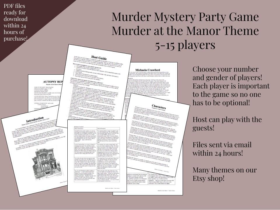 Murder at the Manor Dinner Party Murder Mystery Party Game - Etsy