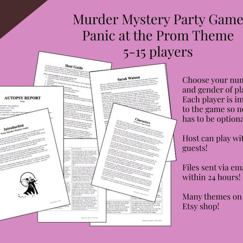 Panic at the Prom Murder Mystery Party Game Digital Files | Etsy