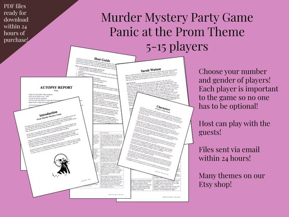 Panic at the Prom Murder Mystery Party Game Digital Files | Etsy