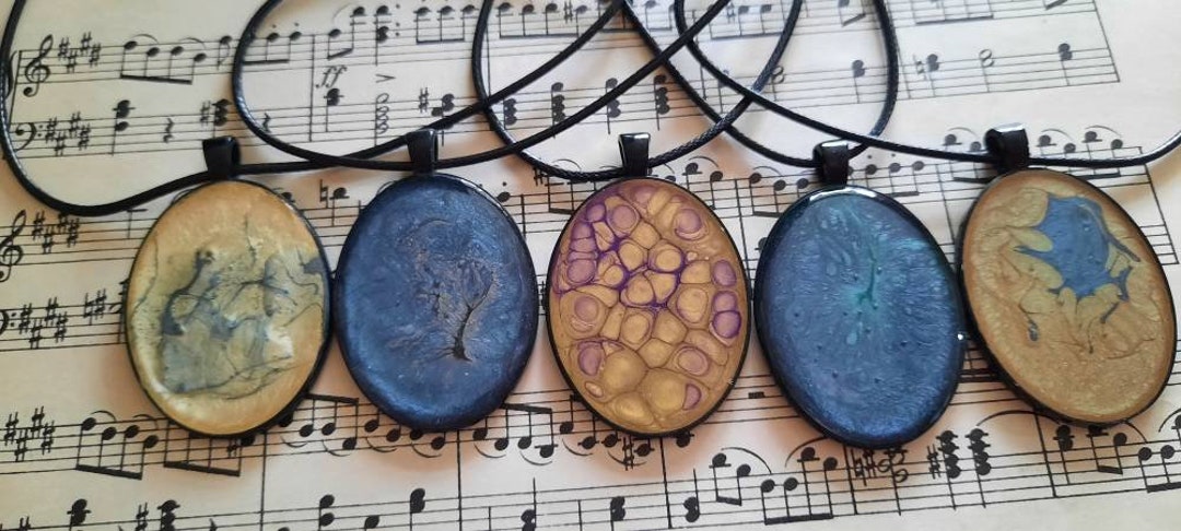 Large Oval Pendant.abstract Art Pendant,fluid Art Pendant,necklace ...