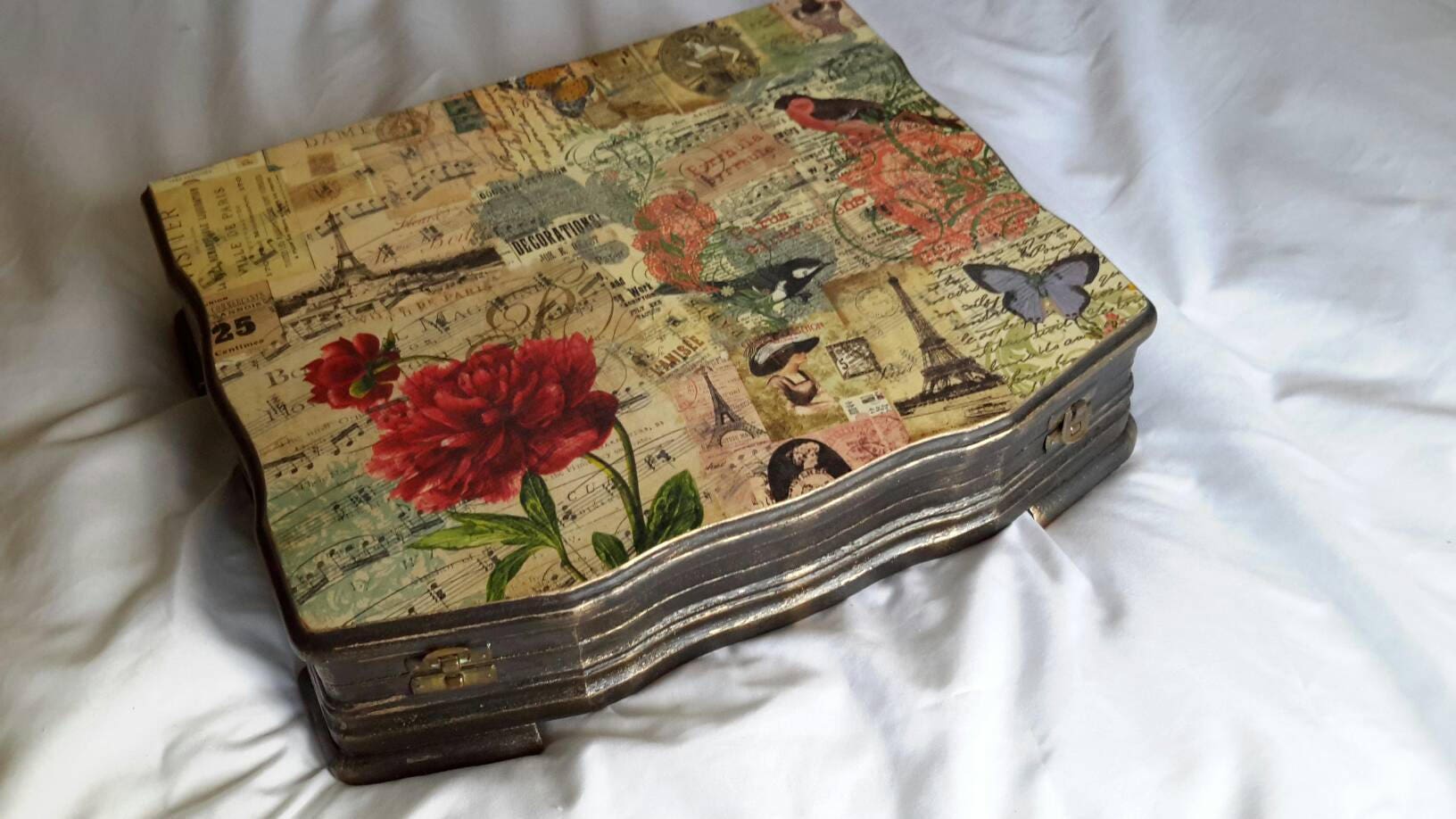 Antique large keepsake box,cutlery box upcycled.1870.Paris,french ...