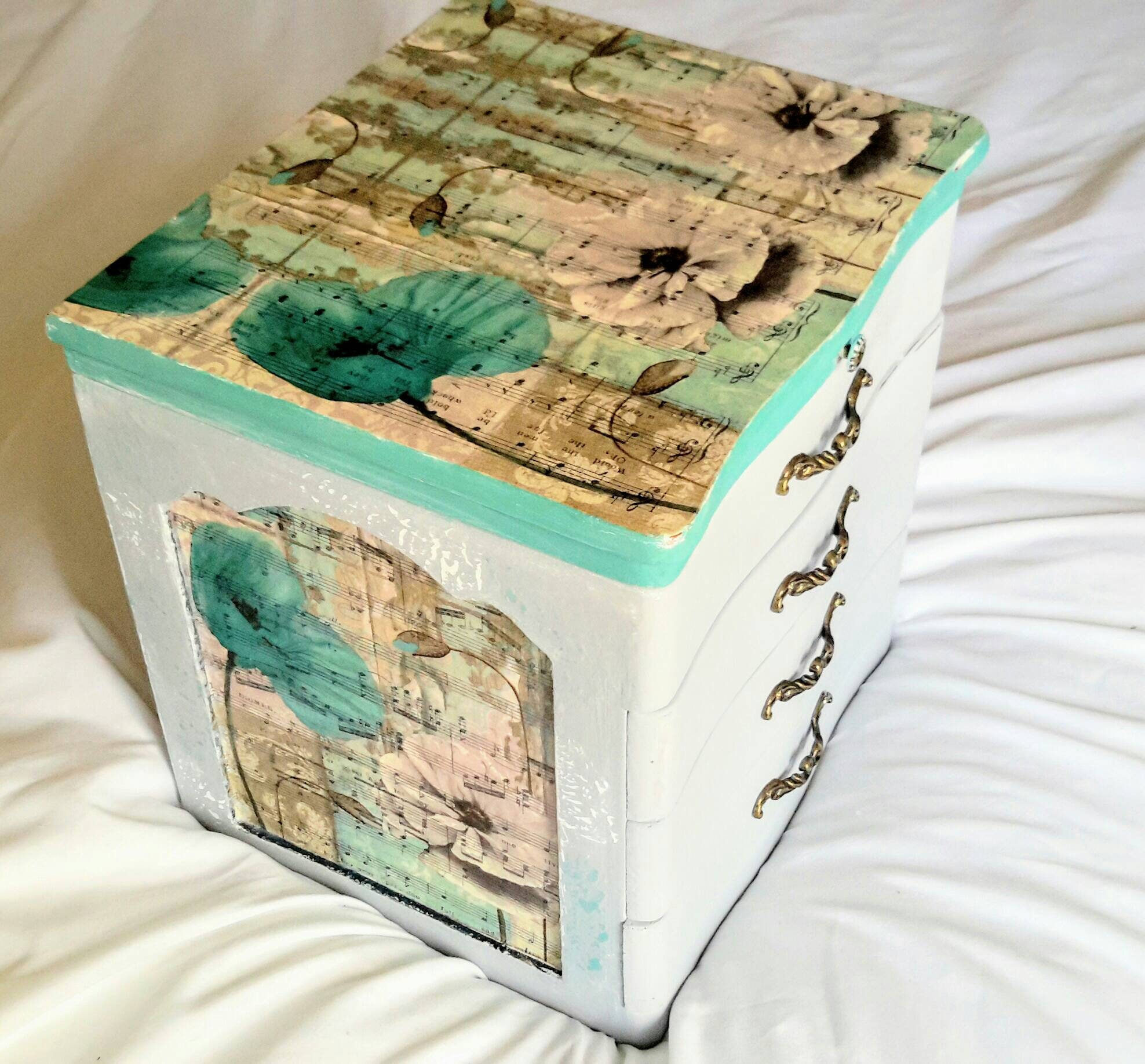 Shabby chic jewelry box.rustic turquoise jewelry chest,hand decorated ...
