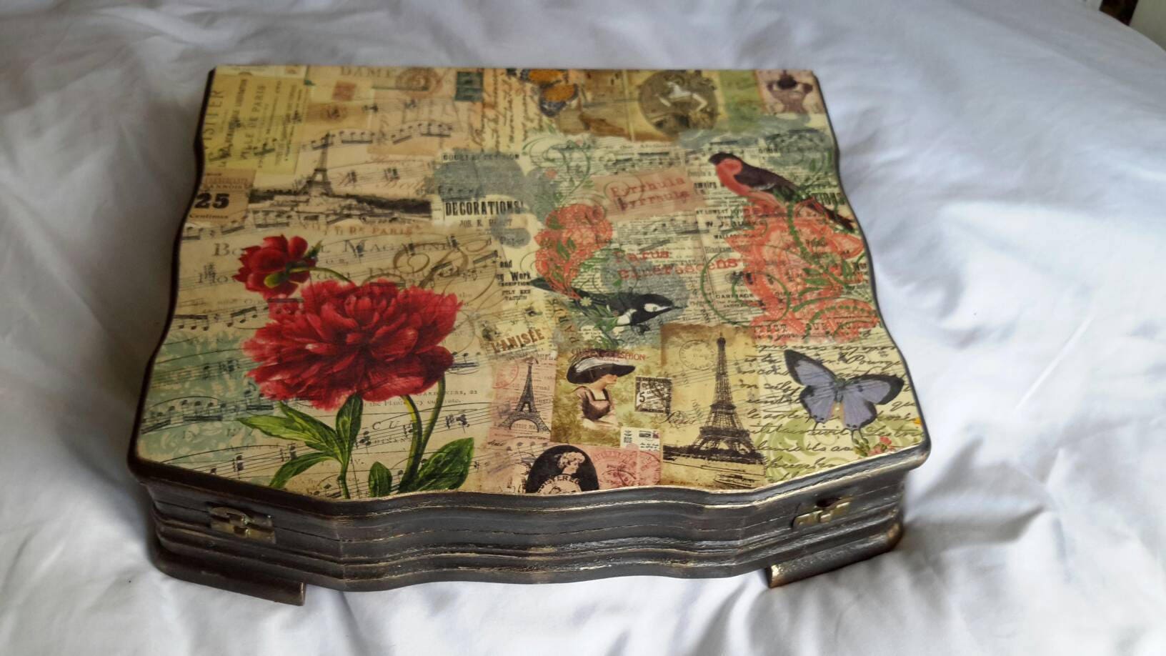 Antique large keepsake box,cutlery box upcycled.1870.Paris,french ...