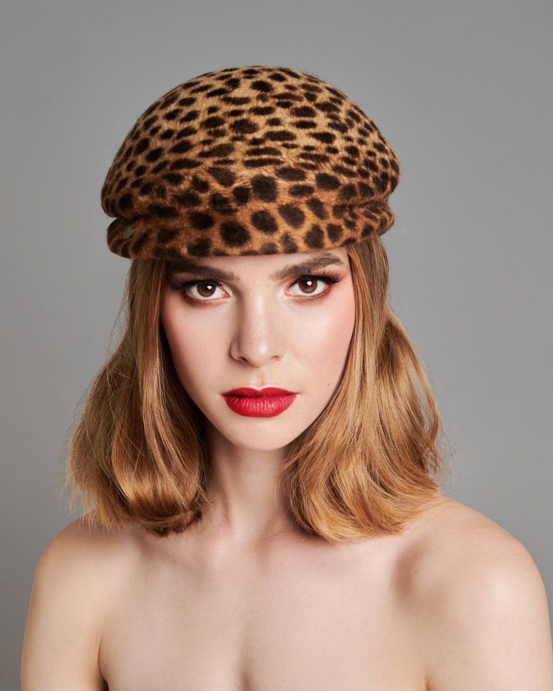 Leonie - Custom Handmade Leopard Print Melasine Felt Cap, Casual Wear ...