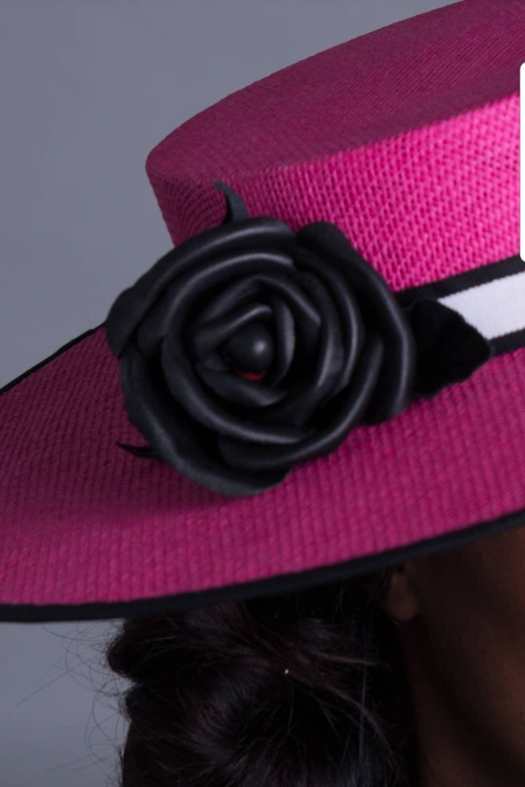 Stunning Pink Boater With Black Leather Flower and Black With White ...