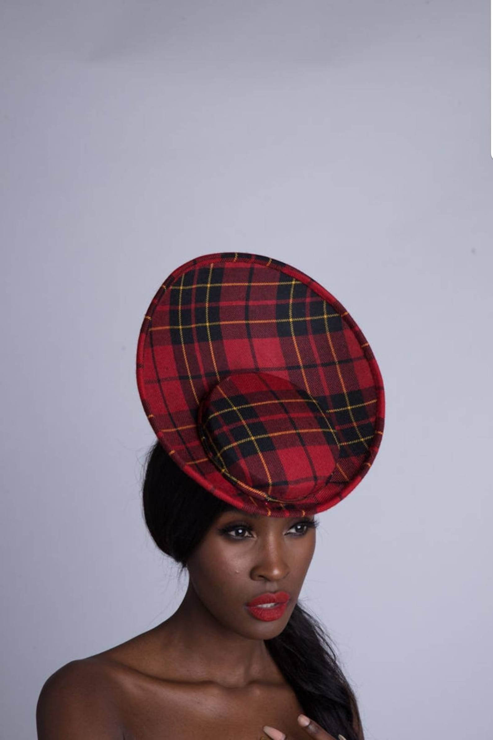 Red Tartan Print Fascinator, Percher. Handmade to Measure. Bespoke Hats ...