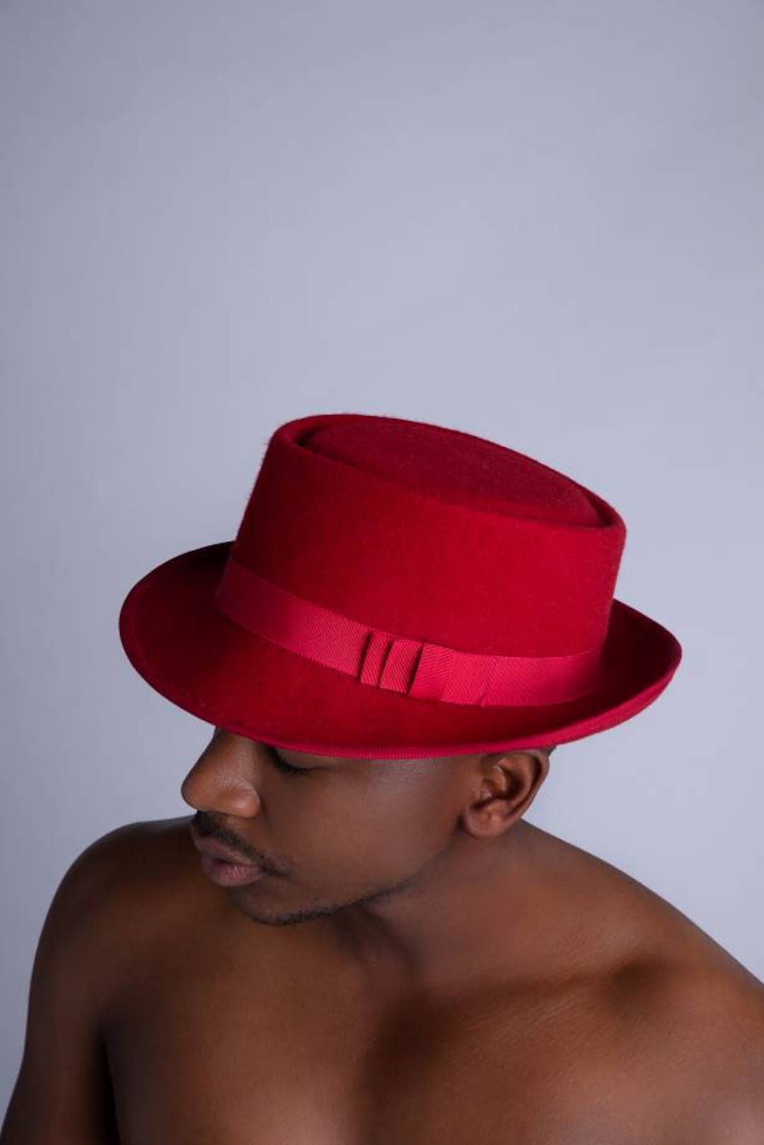 Deep Red Trilby Fedora Custom Handmade Hat. Made to Measure. Wool Felt ...
