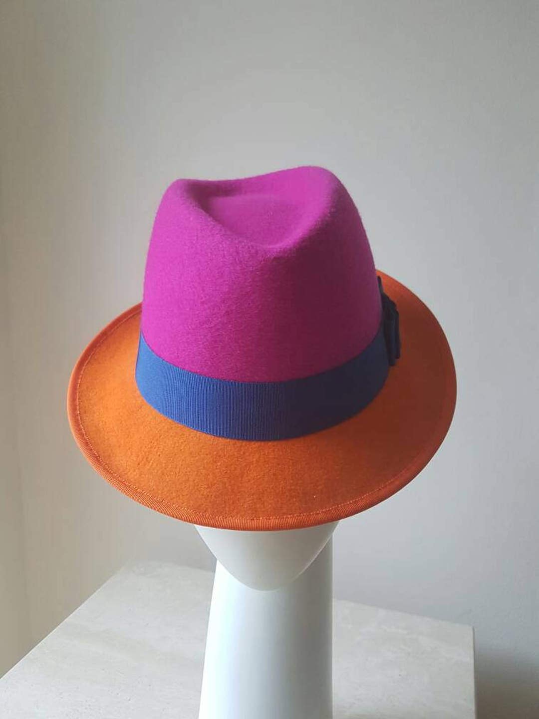Handmade Colour Blocked Pink and Orange Trilby Hat - Etsy