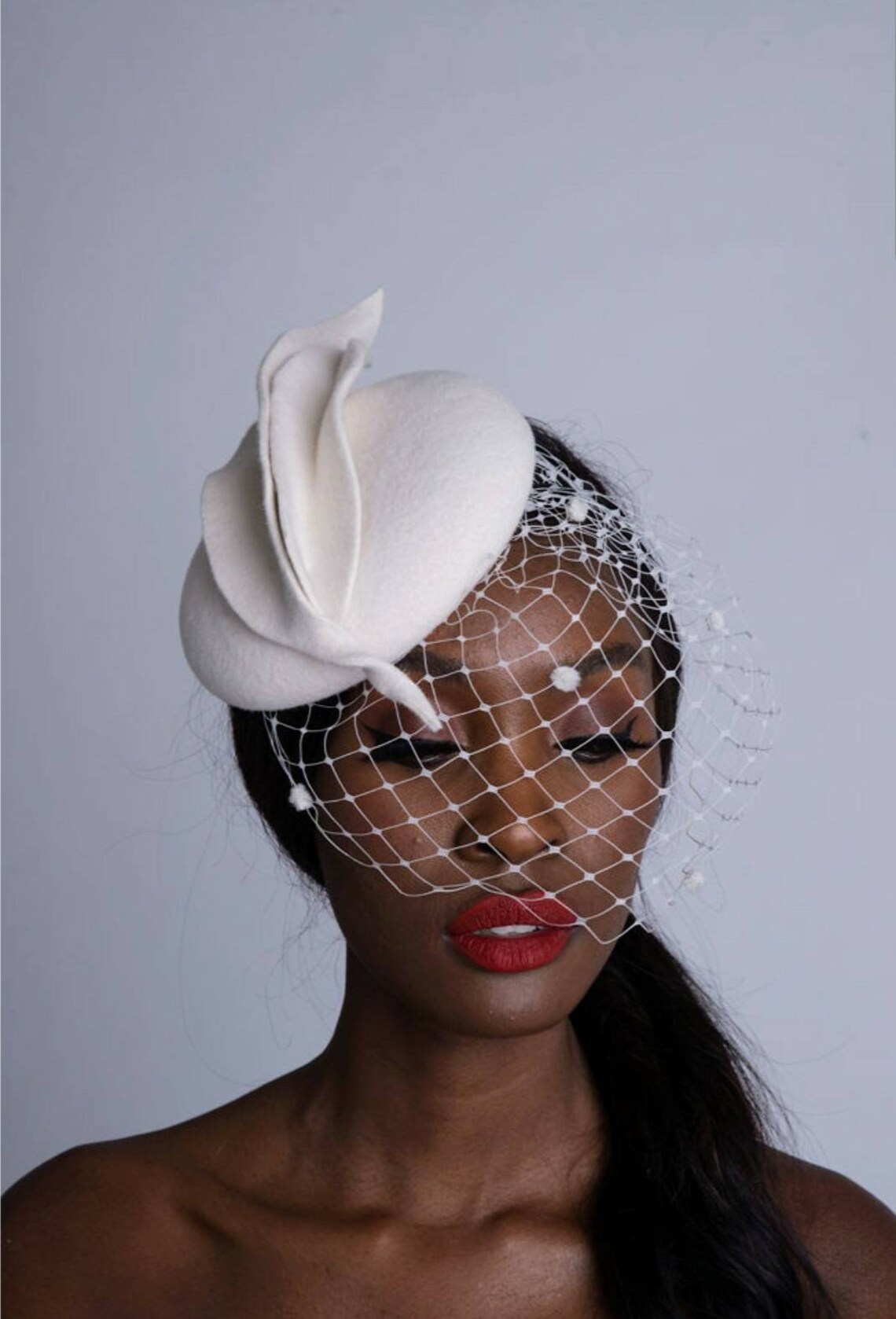 Handmade Ivory Peachbloom Felt Fascinator With Veiling. Ideal for ...