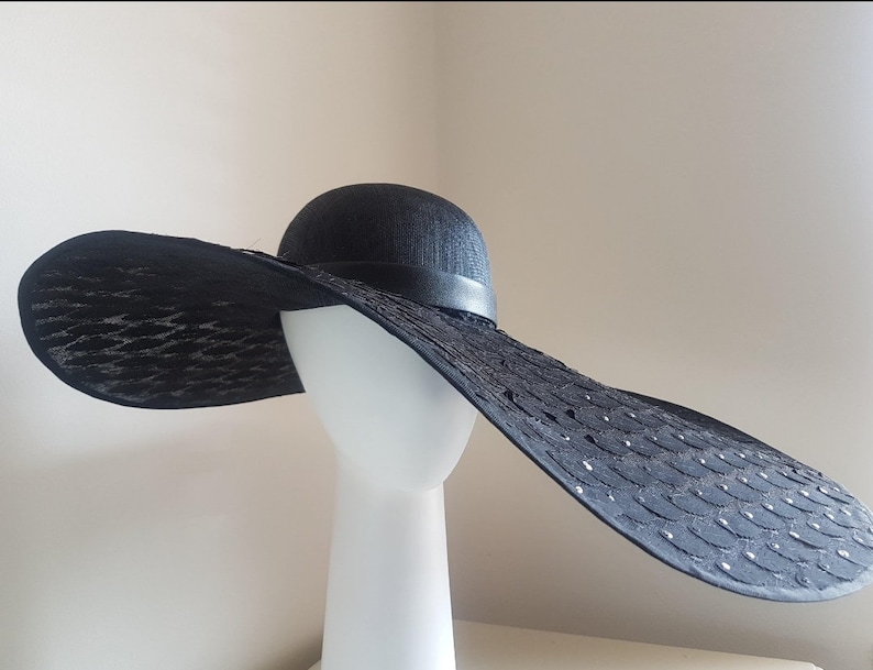Adriana - Large Brim Black Floppy Hat for Royal Ascot, Kentucky Derby, Melbourne Cup, Ladies Day ...
