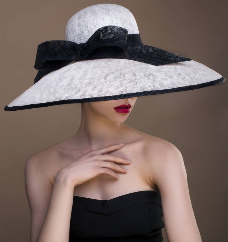 Extra Large White Sinamay Dome Hat With Black Bow, Audrey Hepburn ...