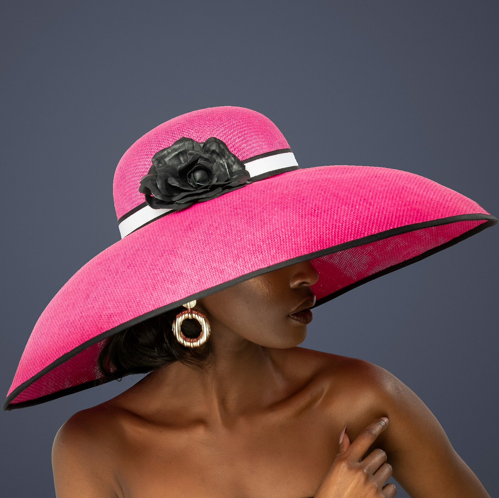Bellerose - Large Pink Handmade Dome Shaped Hat - Audrey Hepburn ...