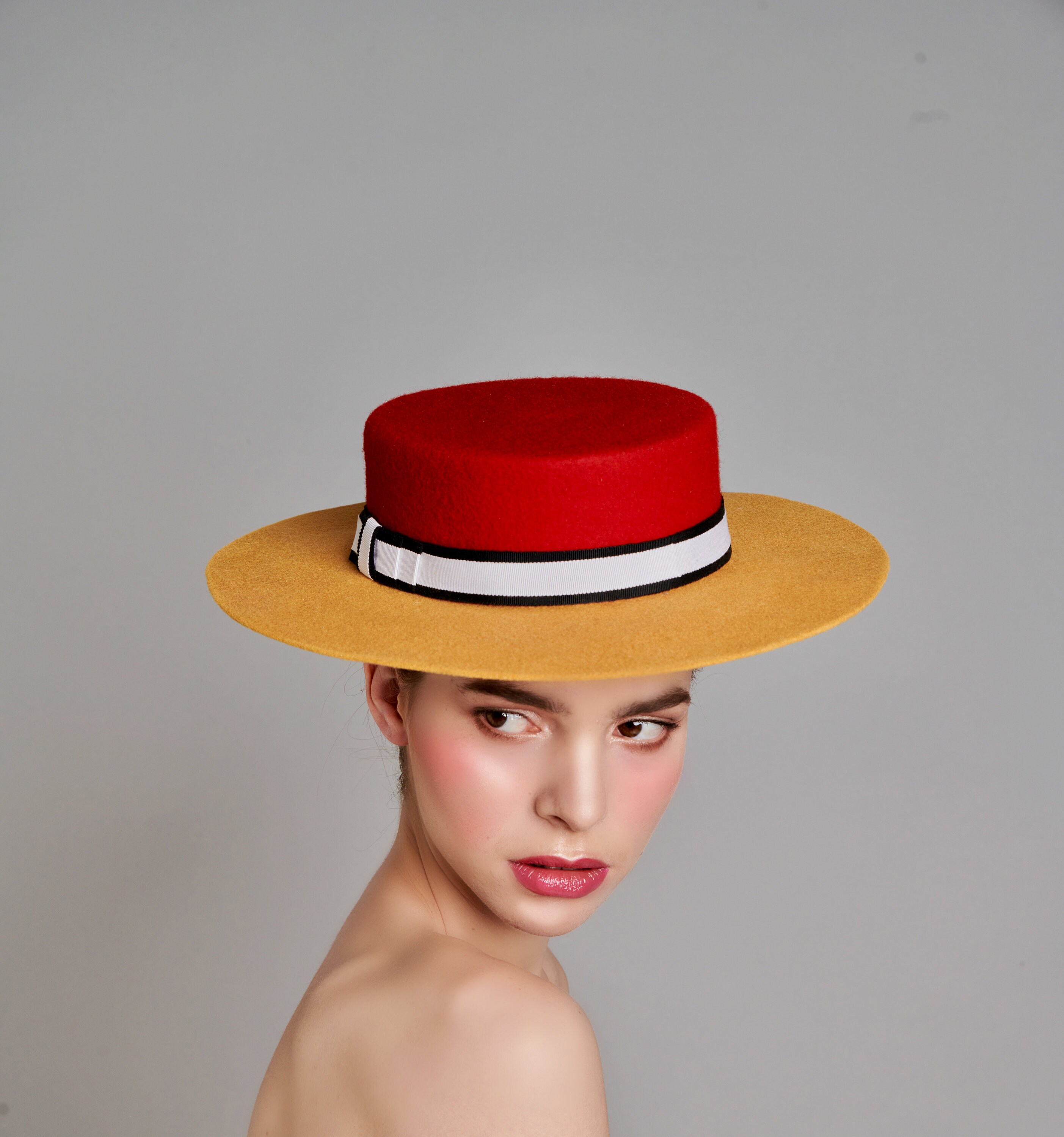 Rubyyellow- Red and Mustard Boater Hat, Ideal for Henley Regatta ...
