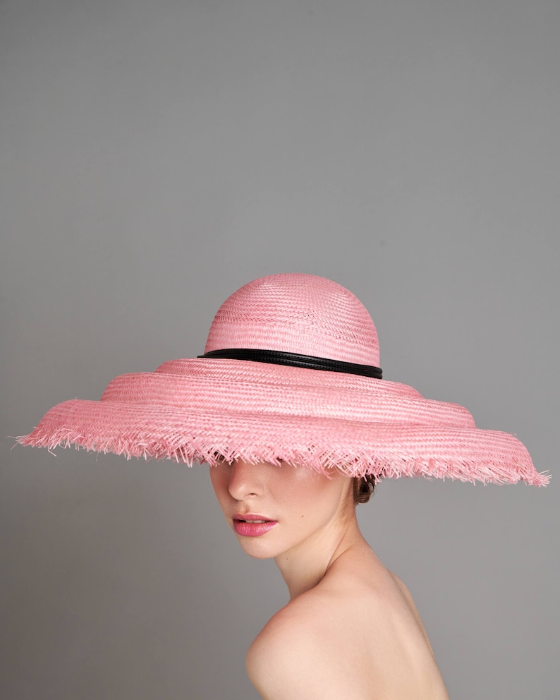 Lulu - Pink 3 Tier Buntal Straw Dome Hat, Ideal for Mothers of Bride ...