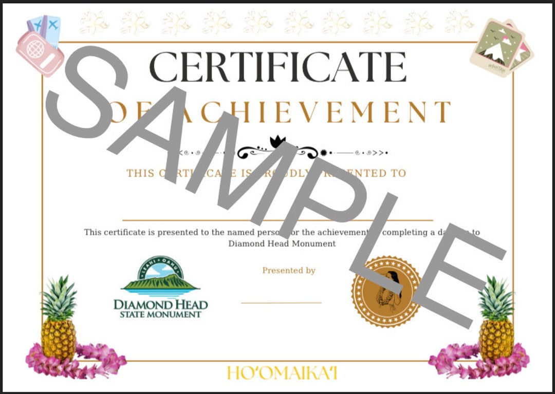 Hawaii Certificate - a Day Trip to Diamond Head Monument - Etsy