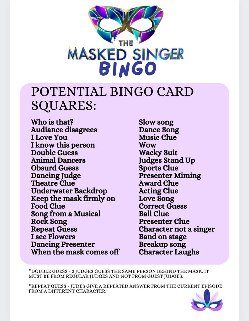The Masked Singer Bingo - Etsy