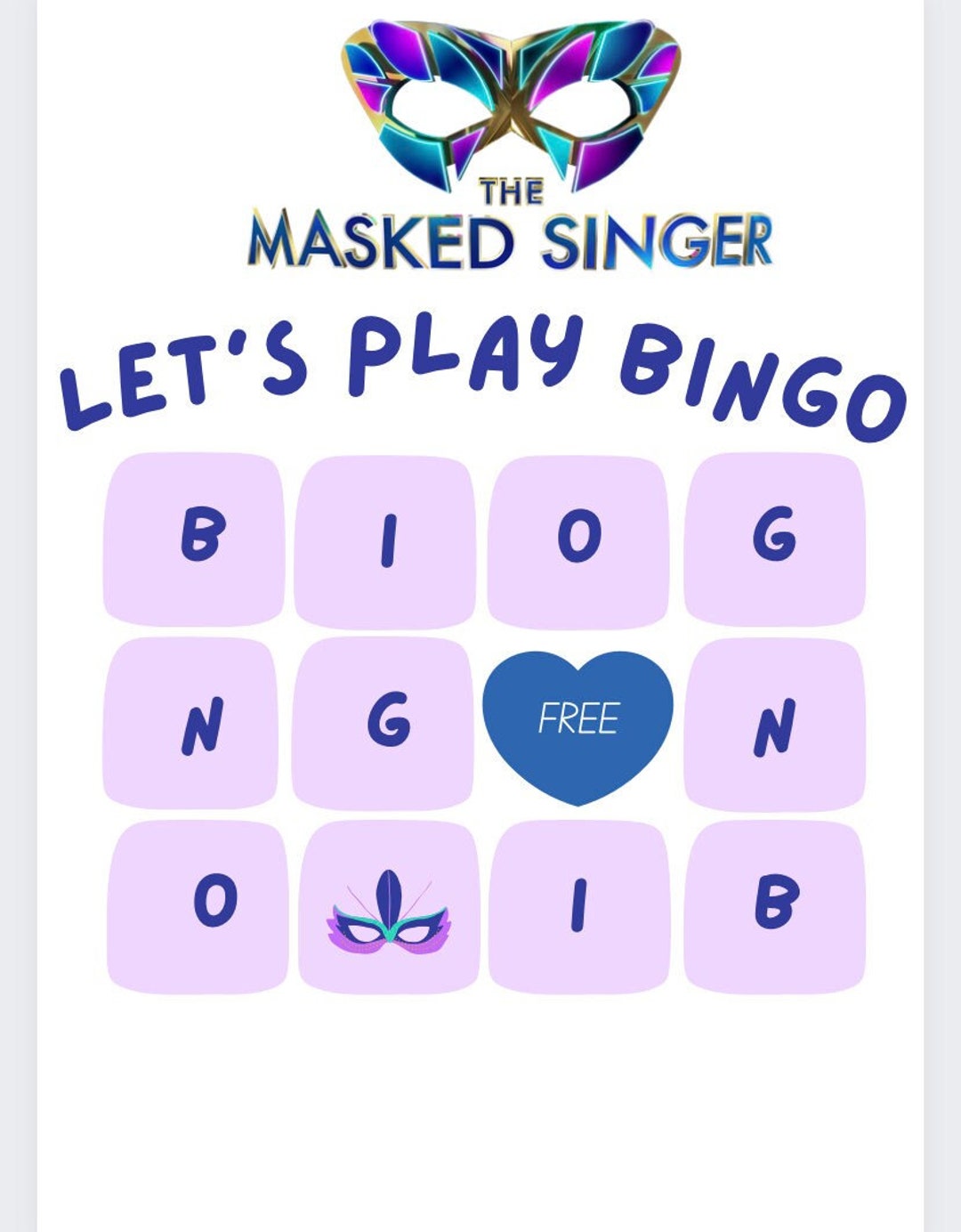 The Masked Singer Bingo - Etsy