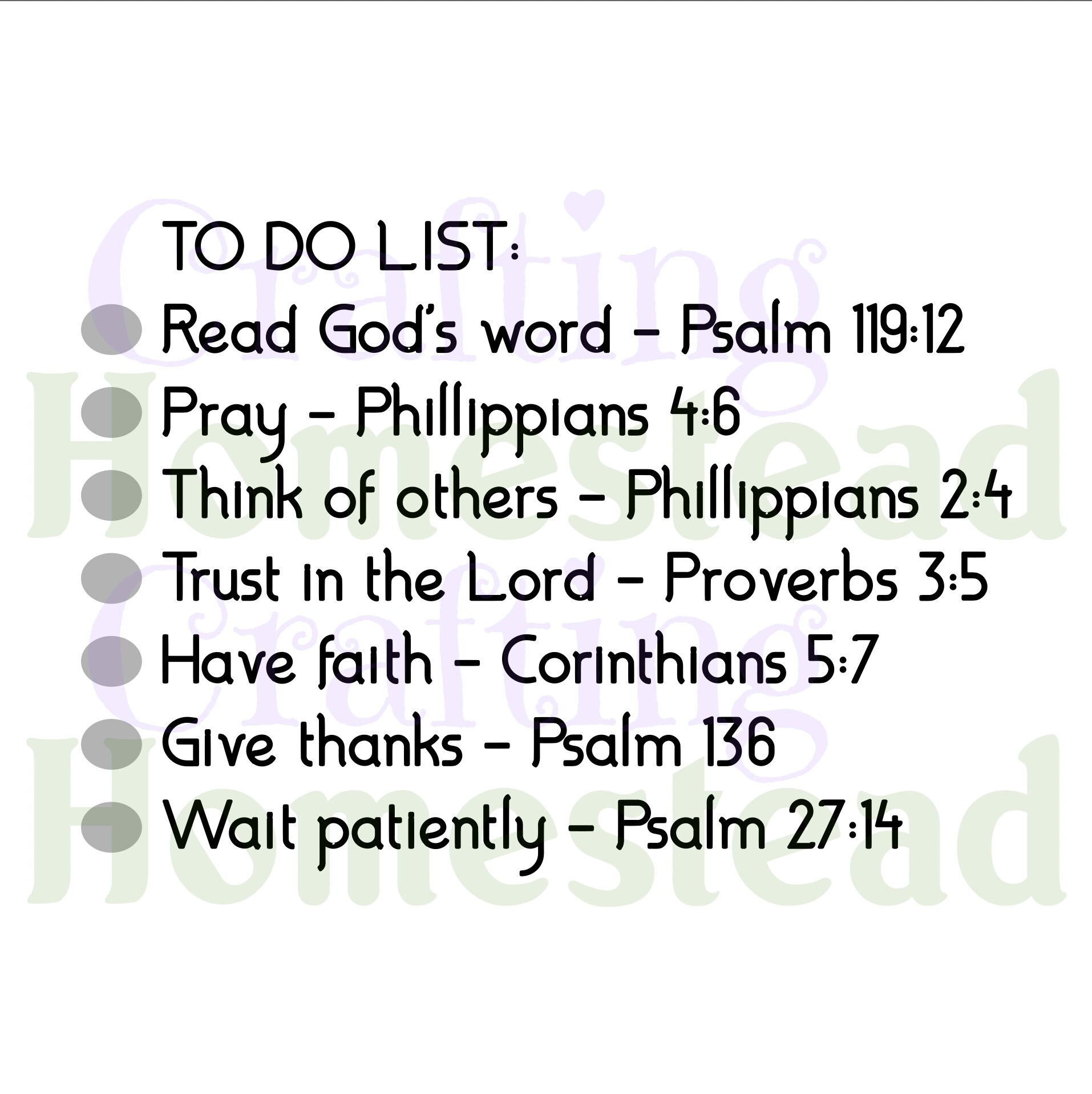 To Do List Read God Word Pray Think Others Trust the Lord Have Faith ...