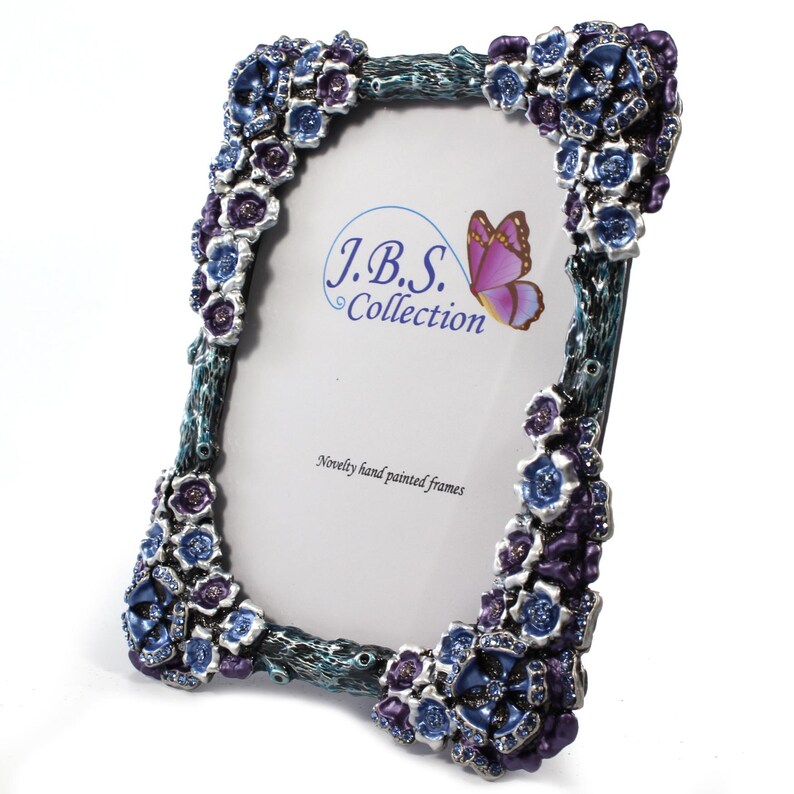 Floral Bouquet Rectangle Photo Frame, Enamel Painted W/ Crystal Accents ...