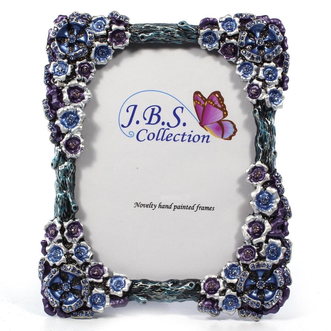 Floral Bouquet Rectangle Photo Frame, Enamel Painted W/ Crystal Accents ...