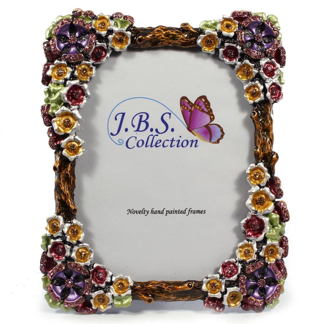 Floral Bouquet Rectangle Photo Frame, Enamel Painted W/ Crystal Accents ...