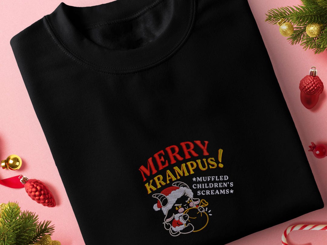 Merry Krampus Embroidered Christmas Jumper | Funny Cryptid Goth Xmas ...