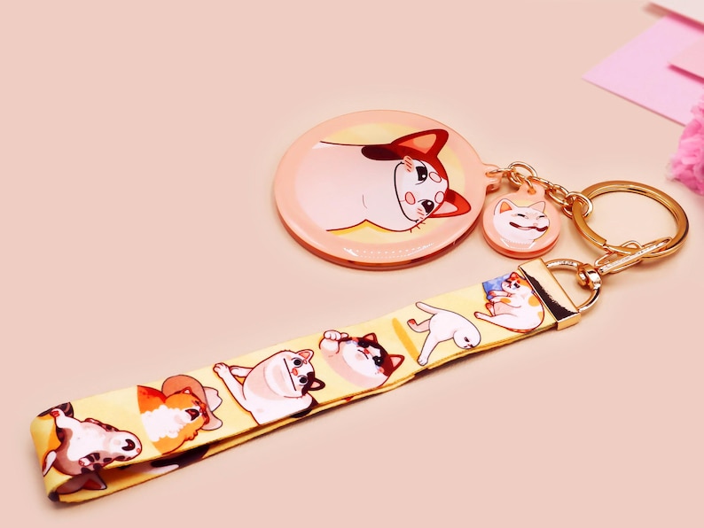 Meme Cats Lanyard Keychain: Funny Popcat Acrylic Charm - Etsy