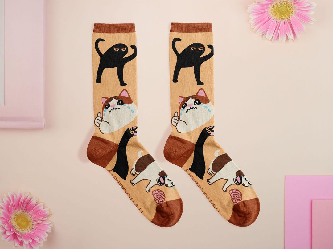 Meme Cat Cotton Socks | Viral Internet Animal Design - Etsy