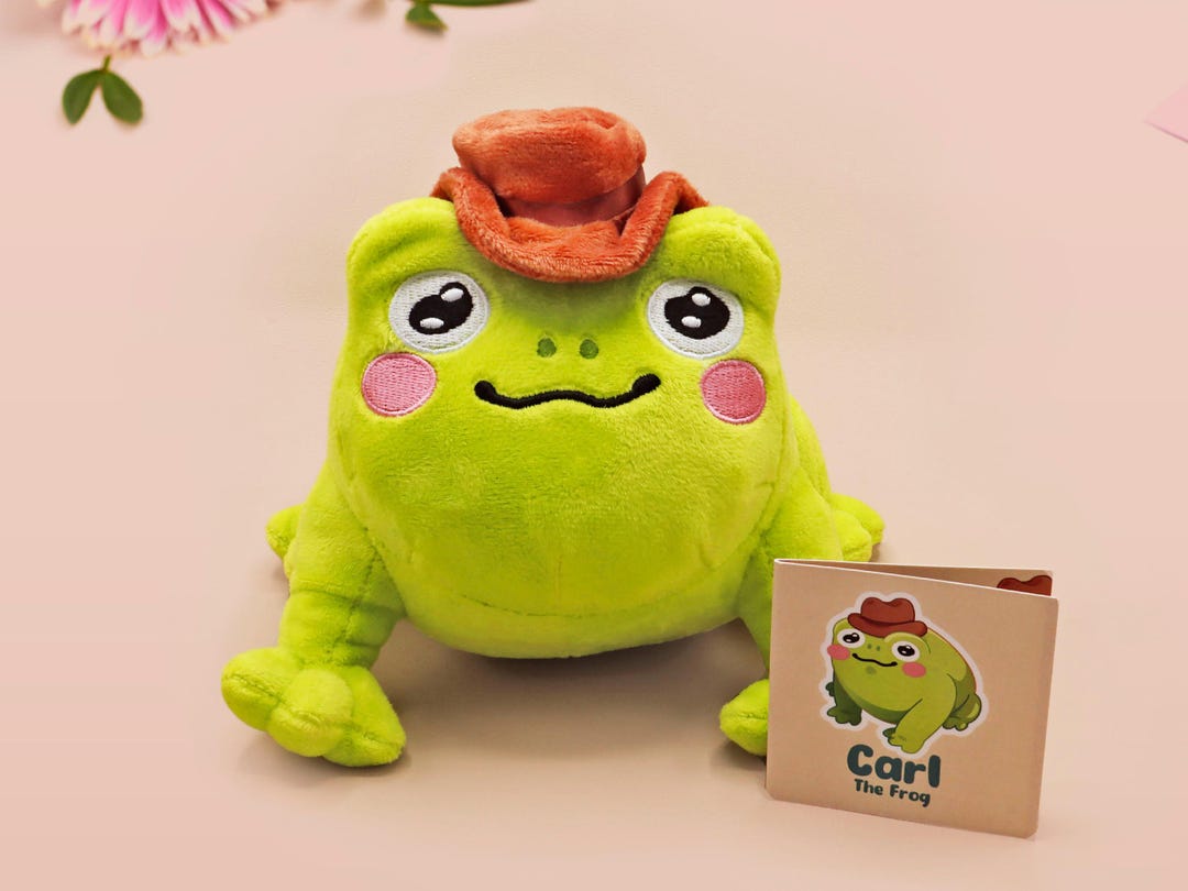 Carl the Frog Plushie | Cute Cowboy Frog Soft Toy Fluffy Frog Adorable ...