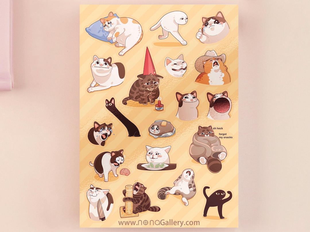 Meme Cats Sticker Sheet: Funny Internet Cat Reactions, Waterproof ...