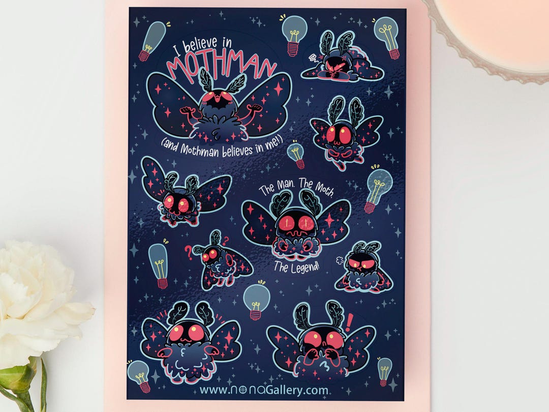 Mothman Sticker Sheet Pack | Kawai Adorable Cryptid Travel Journal Cute ...