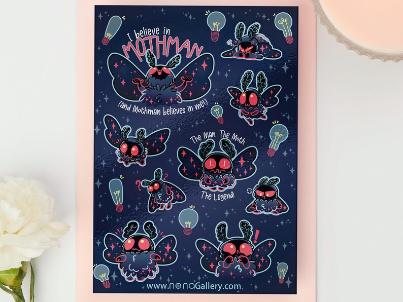 Mothman Sticker Sheet | Kawaii Cryptid, Waterproof Vinyl - Etsy