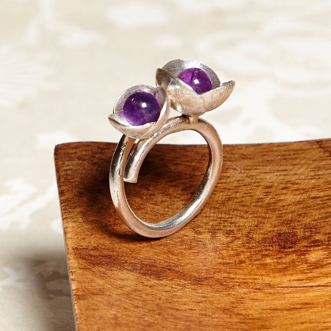 Little Flower Ring Little Silver Flower Two Flowers Ring - Etsy