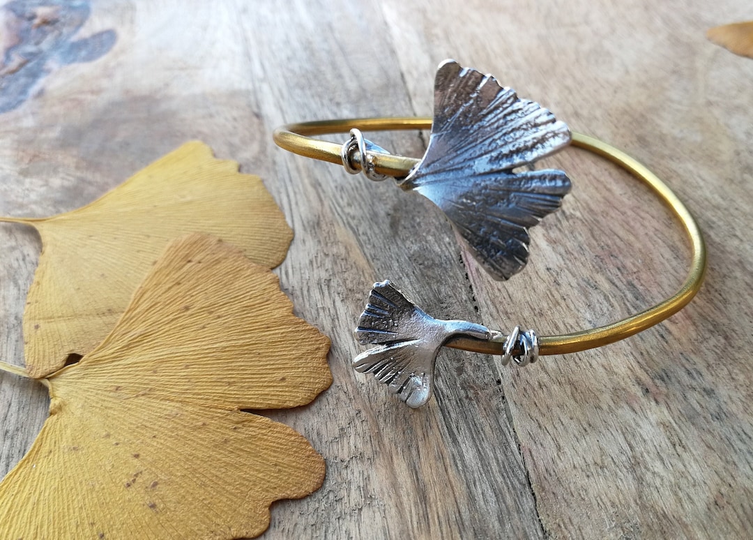 Silver Ginkgo Bracelet, Two Leaves, Armlet, Ginkgo Biloba Leaf, Gingko ...