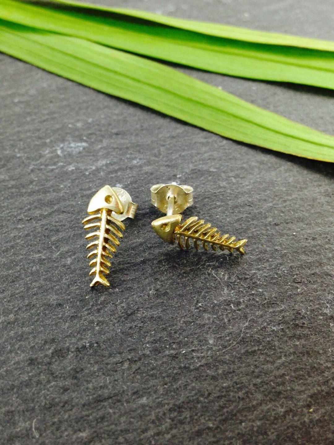 Bronze Fishbone, Fish Bone Earrings, Gold Bronze Jewel, Fish Studs ...