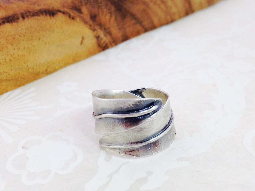 Silver Ring, Leaf Ring, Olive Design, Rusty Silver Ring, Grey Silver ...